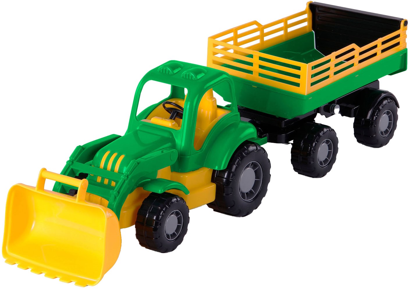 Classic toy tractor with tipping trailer - 66cm plastic Planet Happy ENG