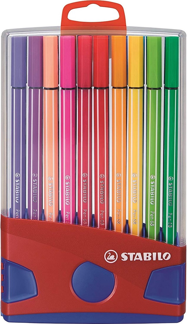 STABILO Pen 68 premium felt tip pen ColorParade red blue with 20 colours