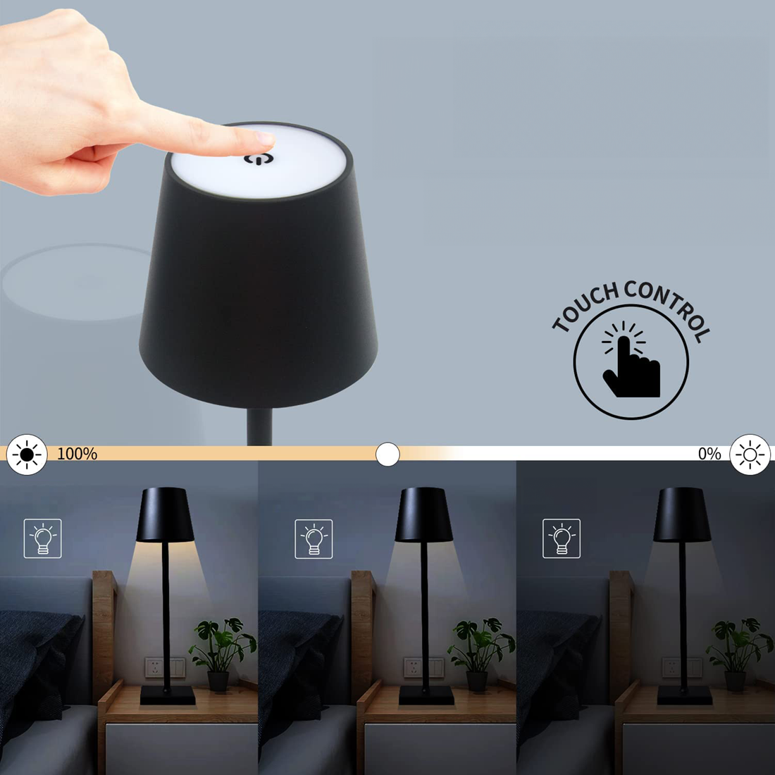 Attalos Table lamp industrial USB C rechargeable reading lamp Dimmable Touch LED Lamp black Heavy quality desk lamp Wireless lamp 38cm